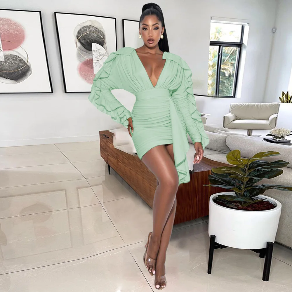 Perl-Fashion-Sexy-Women-s-Ruffle-Sleeve-V-Neck-Smocked-Backless-Dress ...