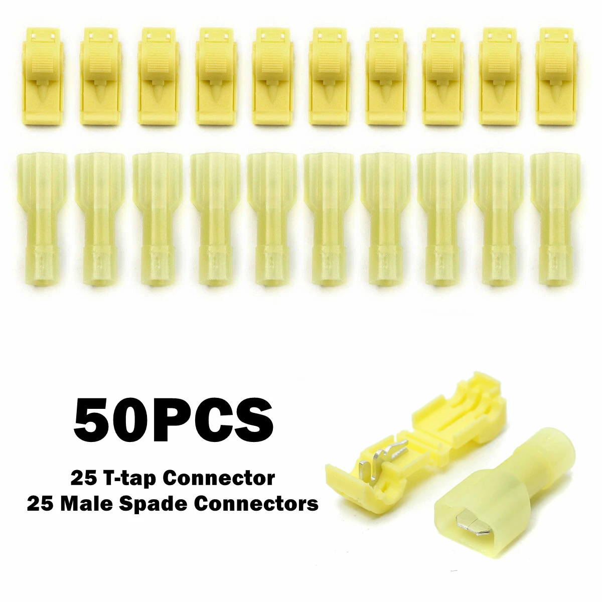 50Pcs-Yellow-Insulated-T-Tap-Wire-Connectors-Male-Disconnect-Spade ...