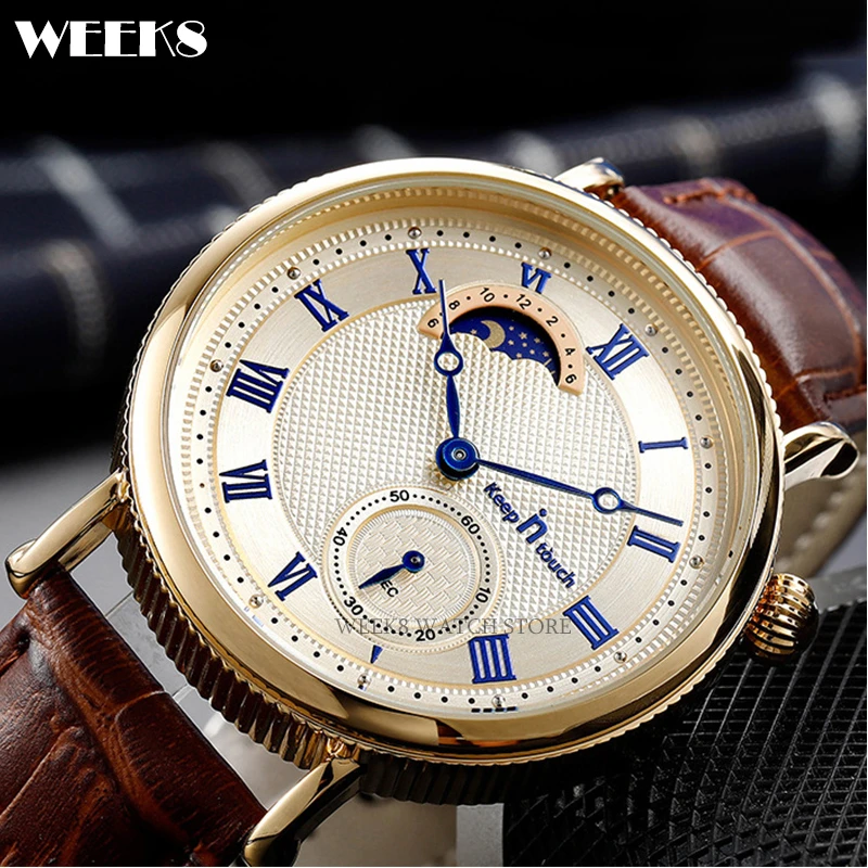 Sun Moon Phase Men Watch Quartz Waterproof Casual Business Man Reloj ...