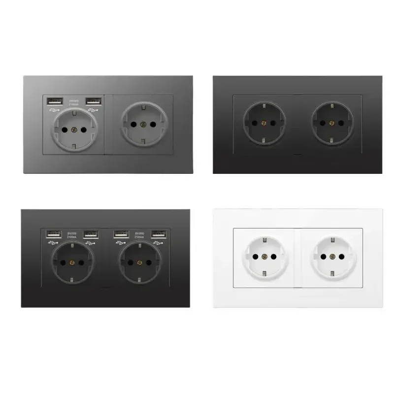 Black-PC-European-Standard-Dual-16A-Wall-Socket-with-Usb-Charging-Port ...
