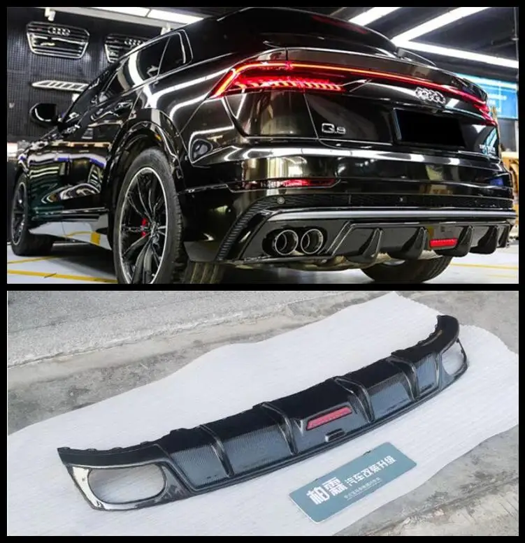 Real-Carbon-Fiber-Rear-Bumper-Side-Spoilers-Lip-Trunk-Diffuser-Exhaust ...