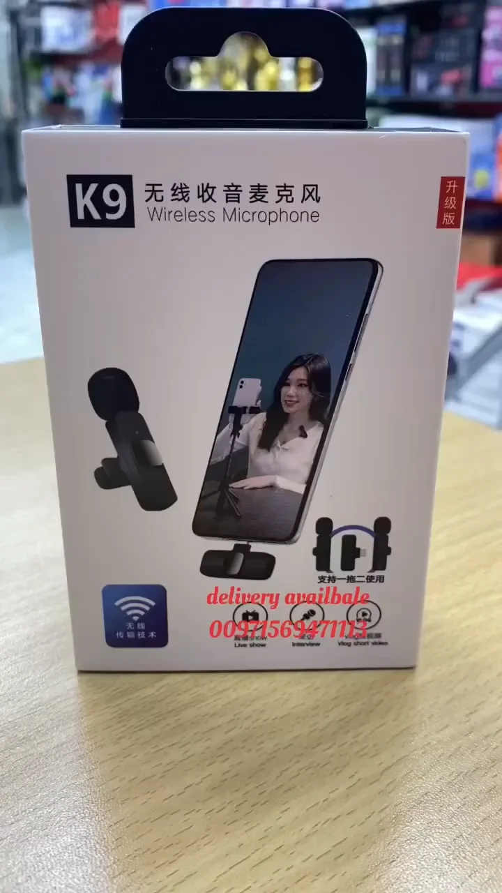 K9 2 in 1 Dual Microphone Mic Plug & Play USB Type C & IOS Wireless Lavalier Microphone Auto ...