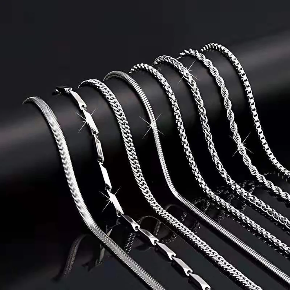 30Pcs-Lot-Punk-Mix-Style-Stainless-Steel-Flat-Snake-Water-Wave-Necklace ...
