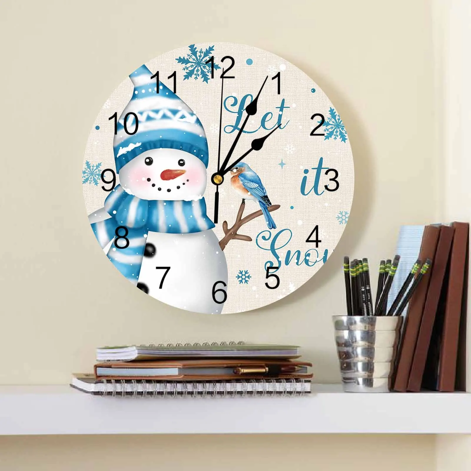 Christmas-Snowman-Snowflake-Mockingbird-Wall-Clock-Large-Modern-Kitchen ...