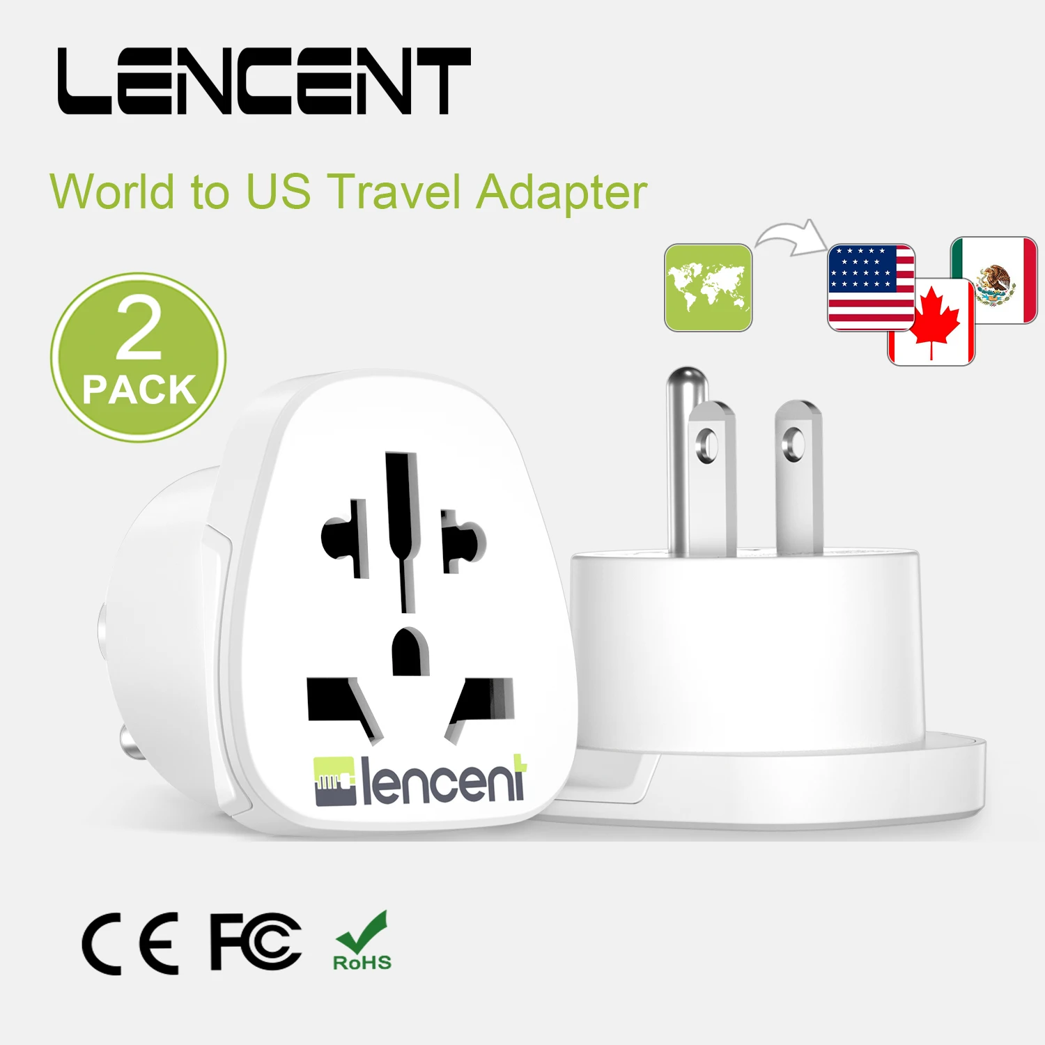 LENCENT-2-PCS-World-to-US-Travel-Adapter-Overload-Protection-Convert ...
