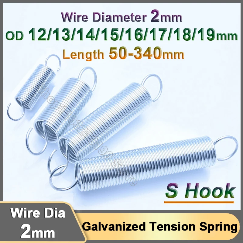 2mm-Open-Hook-Tension-spring-Galvanized-Expansion-Extension-Zinc-Plated ...