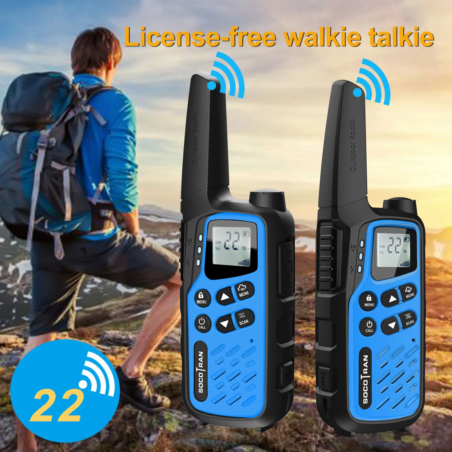 2Pcs SOCOTRAN T25 FRS VOX Walkie Talkie 22 channels Two way radio ...