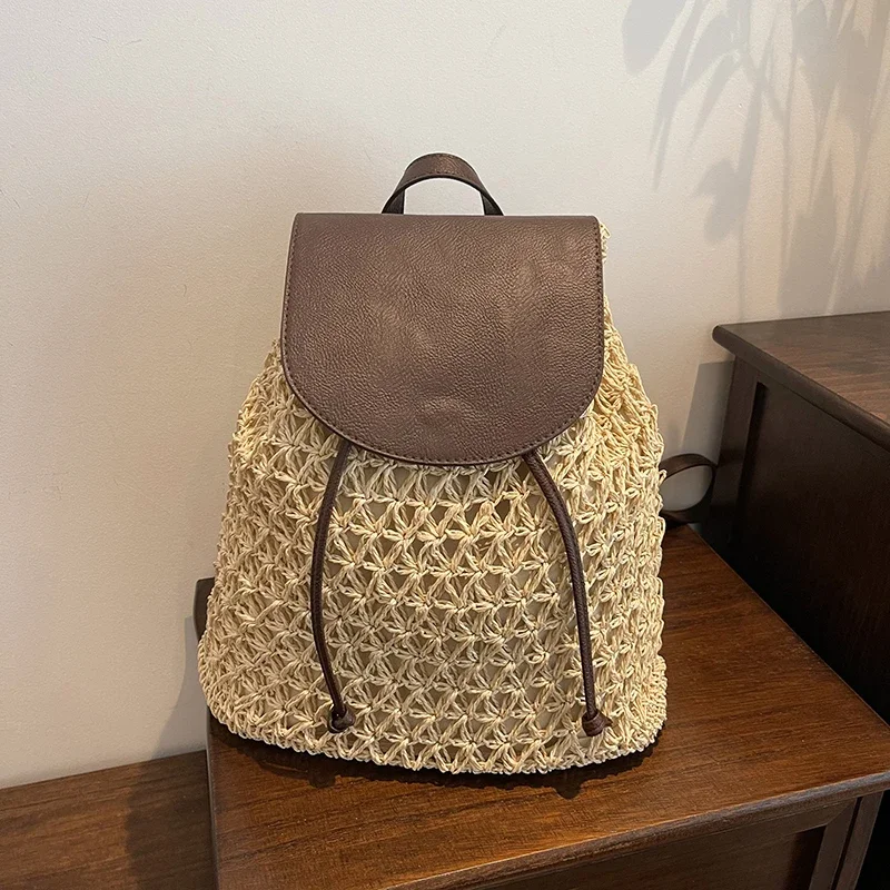 Casual-Fashion-Straw-Backpack-Hollow-Out-PU-Large-Capacity-Simple ...