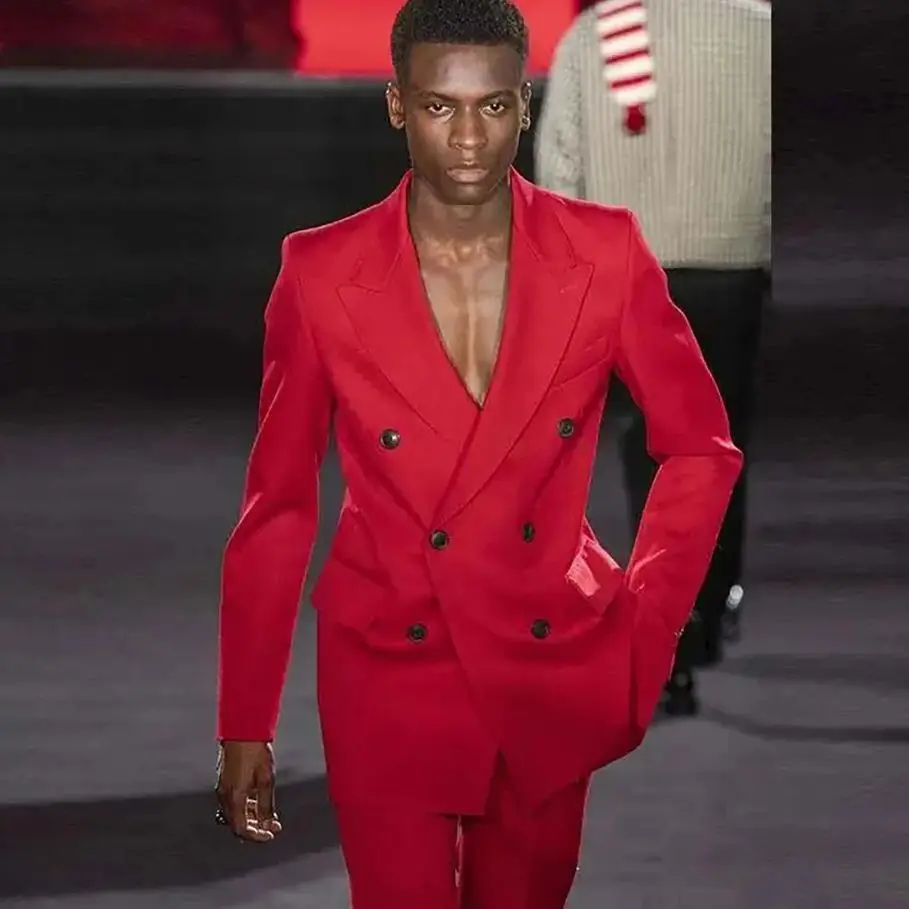 Red-Men-Suit-Two-pieces-Jacket-Pants-Handsome-High-quality-Double ...