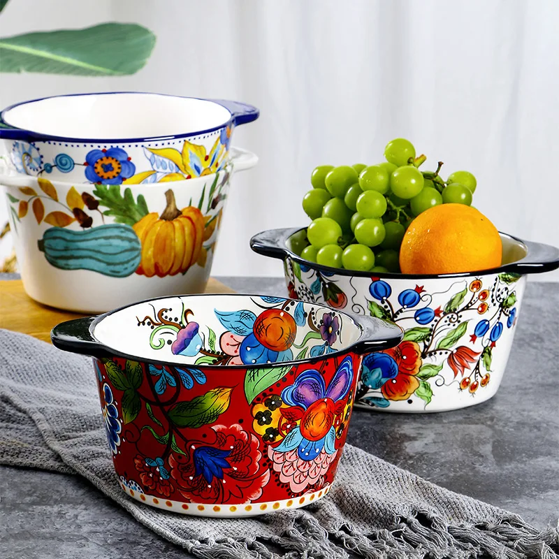 American ceramic bowl creative hand painted two ears hot deepening soup ...