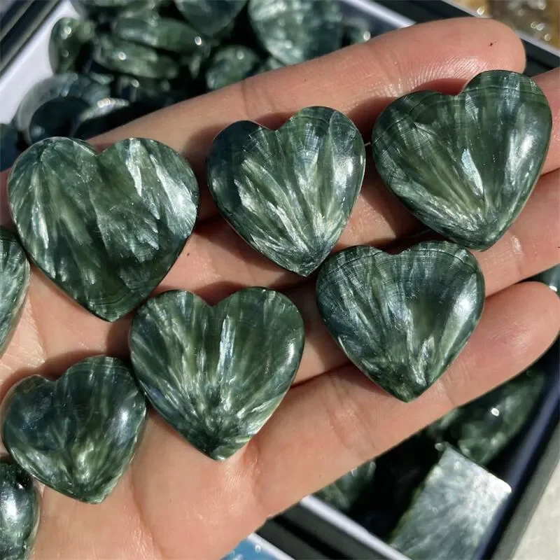 Natural Green Seraphinite Crystal Heart Shaped Gemstone For Jewelry ...
