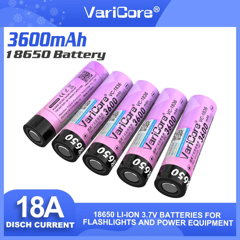 New VariCore VC-1836 18650 3600mAh 3.7V Lithium Rechargeable Battery ...