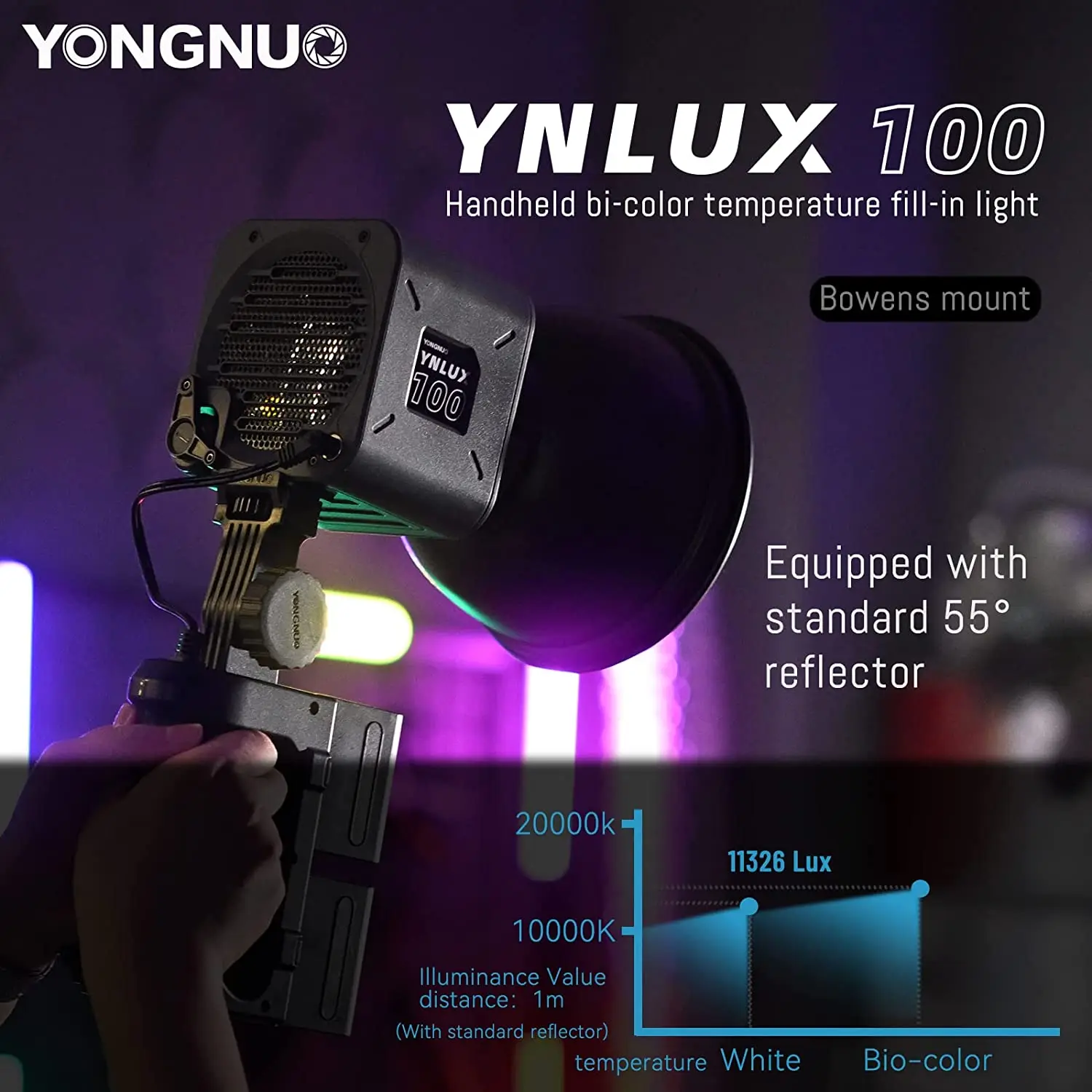 YONGNUO-YNLUX100-Compact-Handheld-LED-Video-Light-COB-Photography-Fill-Light-100W-3200K-5600K-NP ...