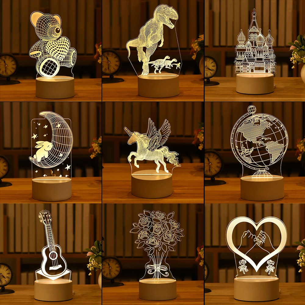 Veilleuse Led 3d En Acrylique Pour Enfants, Veilleuse Romantique, Ours ...