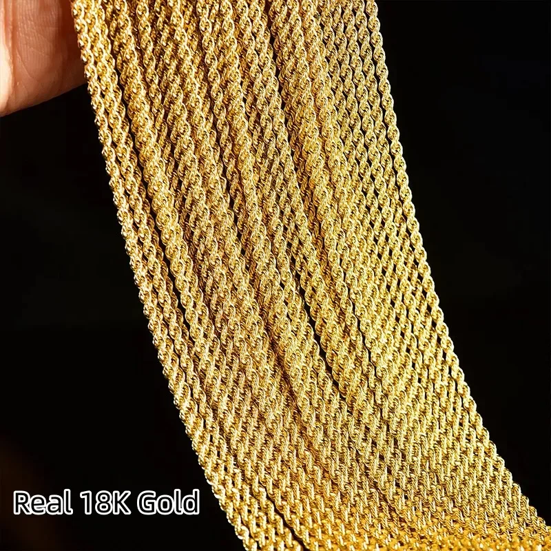 Real-18K-Gold-Twisted-Chain-Necklace-para-Mulheres-Fine-Jewelry-Gift ...