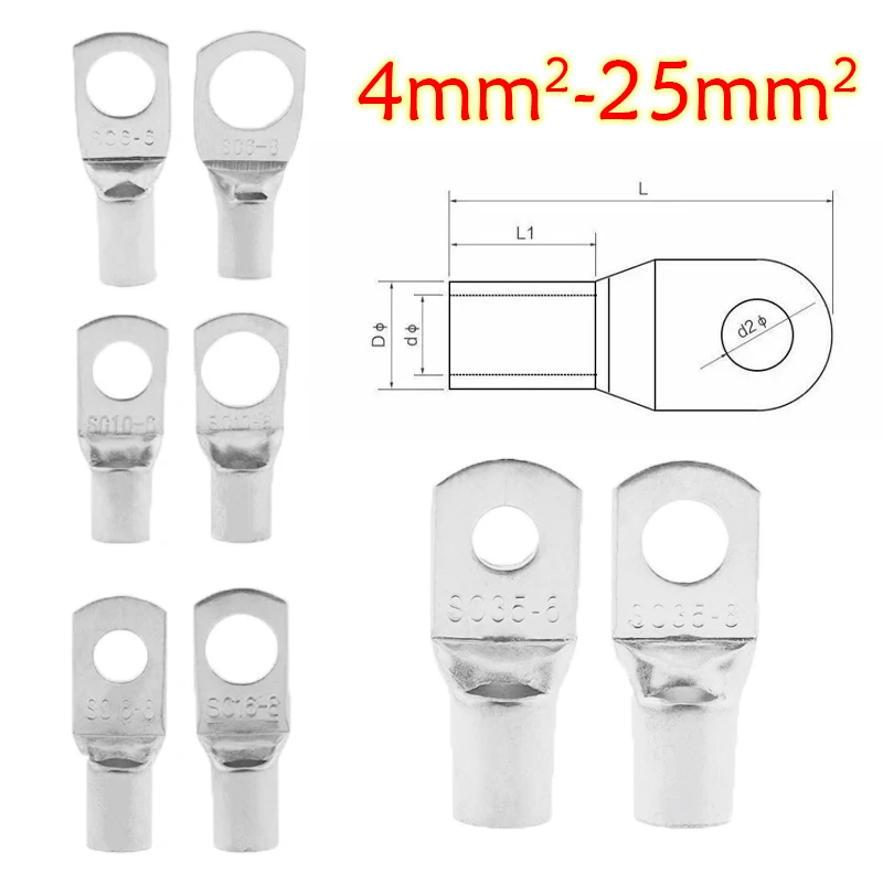 100-50-25-10PCS-4-25mm-Assortment-Tinned-Copper-Lugs-Ring-Crimp ...