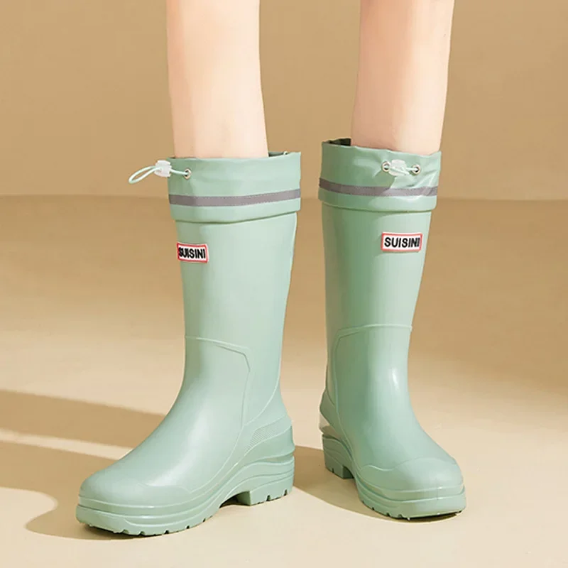 Botas-de-lluvia-de-estilo-coreano-para-mujer-calcet-n-medio-alto ...