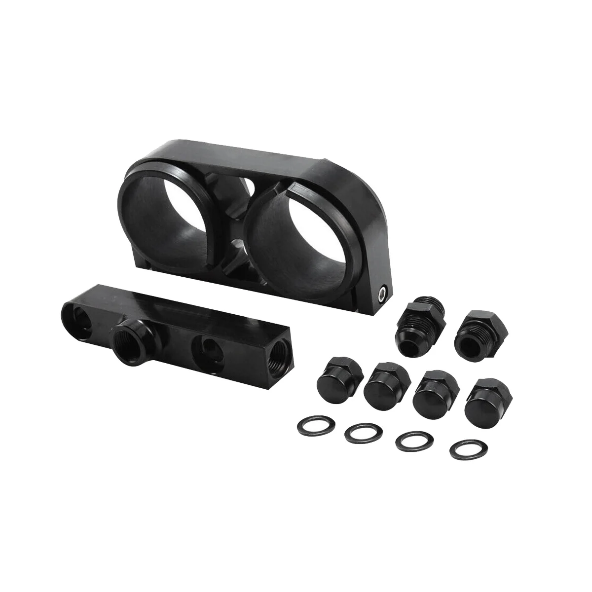 Billet-Aluminum-Dual-Fuel-Pump-Clamp-Mounting-Bracket-Outlet-Manifold ...