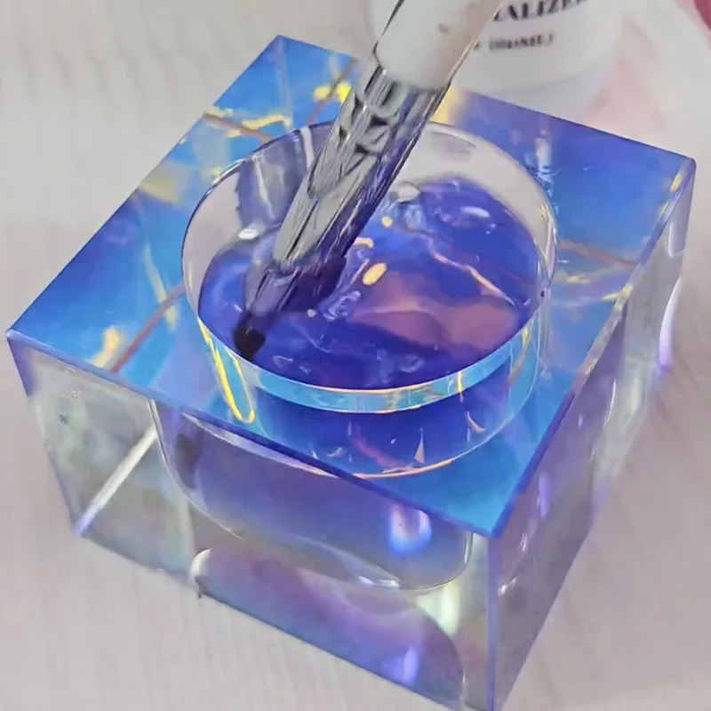 Square-Shape-Nail-Cup-Pink-Crystal-Glass-Dappen-Dish-Acrylic-Powder ...