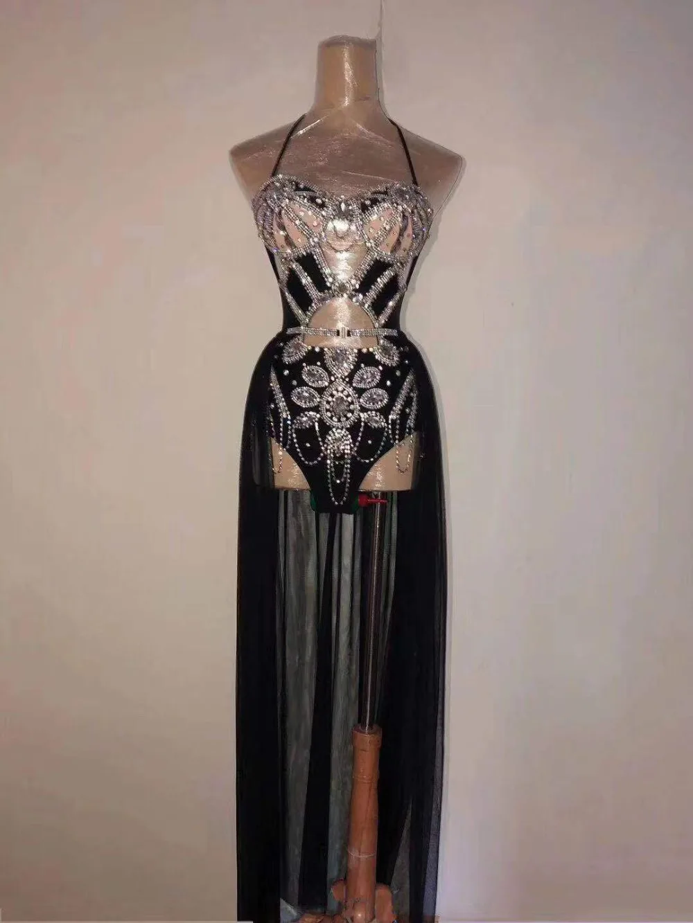 Black Rhinestone Jazz Dance Costume | Rhinestones Nightclub Clothing ...