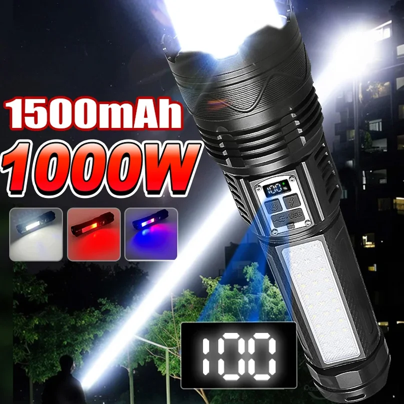 1000W-High-Power-Led-Flashlights-Built-in-15000mah-Battery-Tactical ...
