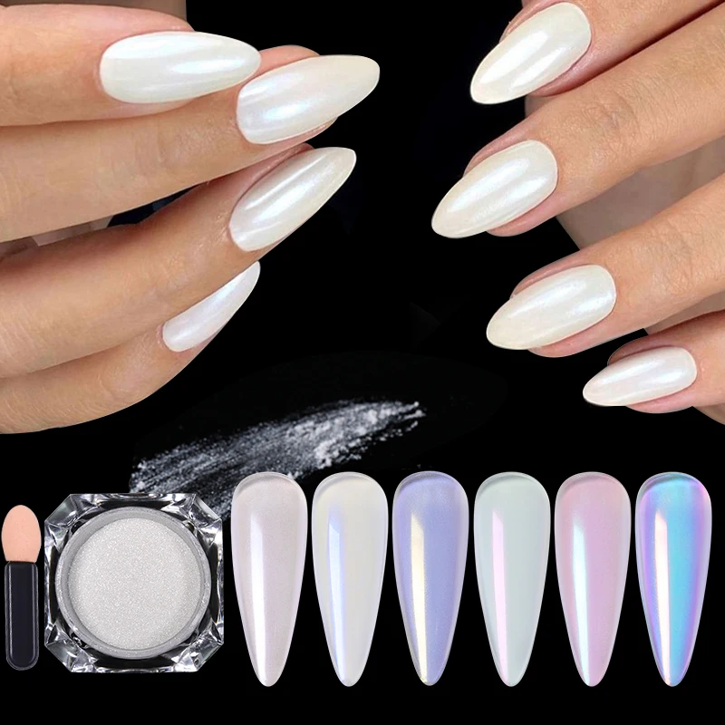 BORN PRETTY Pearl White Mirror Nail Powder Pigment Dust Nail Art ...