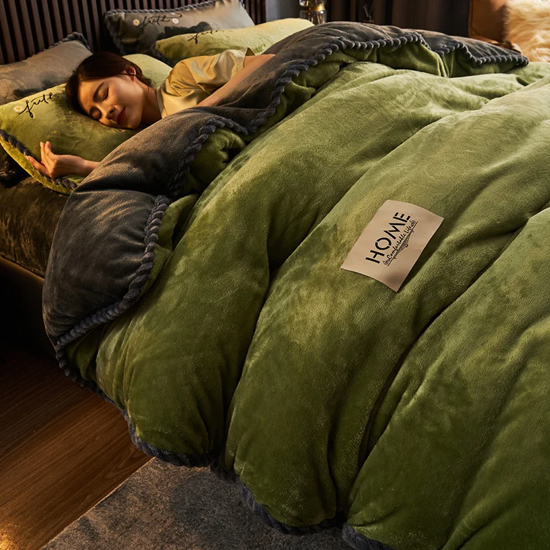 Avocado-Green-Winter-Flannel-Quilt-Cover-Soft-Warm-Coral-Fleece ...