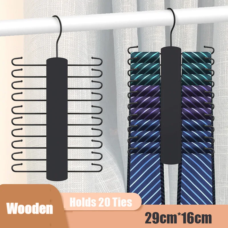 1-Pack-Wooden-Tie-Rack-Men-Space-Saving-Belt-Hanger-with-20-Hook-for ...