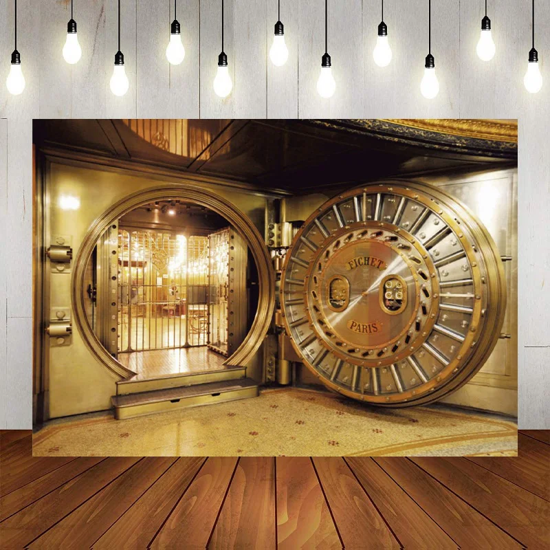 Bank Vault Birthday Backdrop Gold Door Storage Room Robber Theme ...