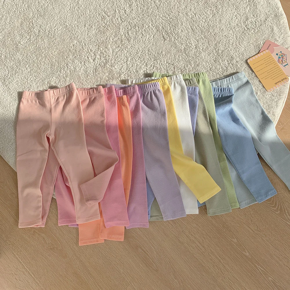 Sweet Girls Leggings Four Seasons Candy Color Pants For Kids Elastic ...
