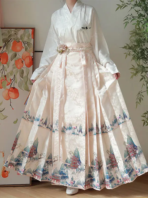 2-Stuks-Set-Hanfu-Paard-Gezicht-Rok-Moderne-Vrouwen-Lente-Lange-Mouw ...