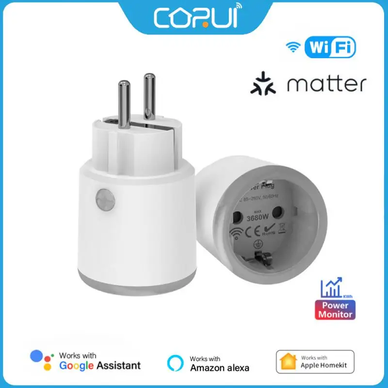 CORUI Matter WIFI Smart Power Socket 16A Timer Plug With Power Monitor Mini Wireless EU Socket ...
