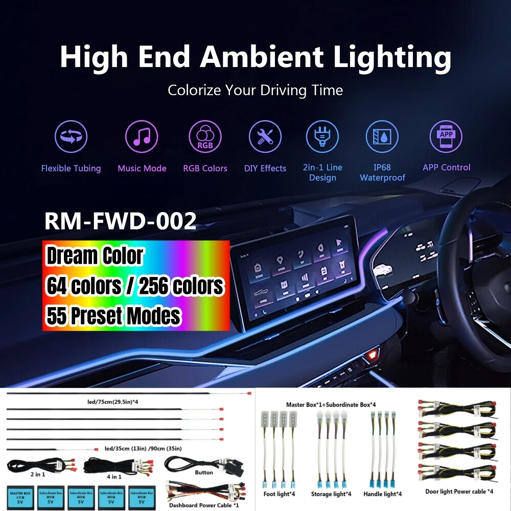 Universal-Car-Ambient-Light-Kit-With-Wireless-APP-Control-256-RGB-Dream ...