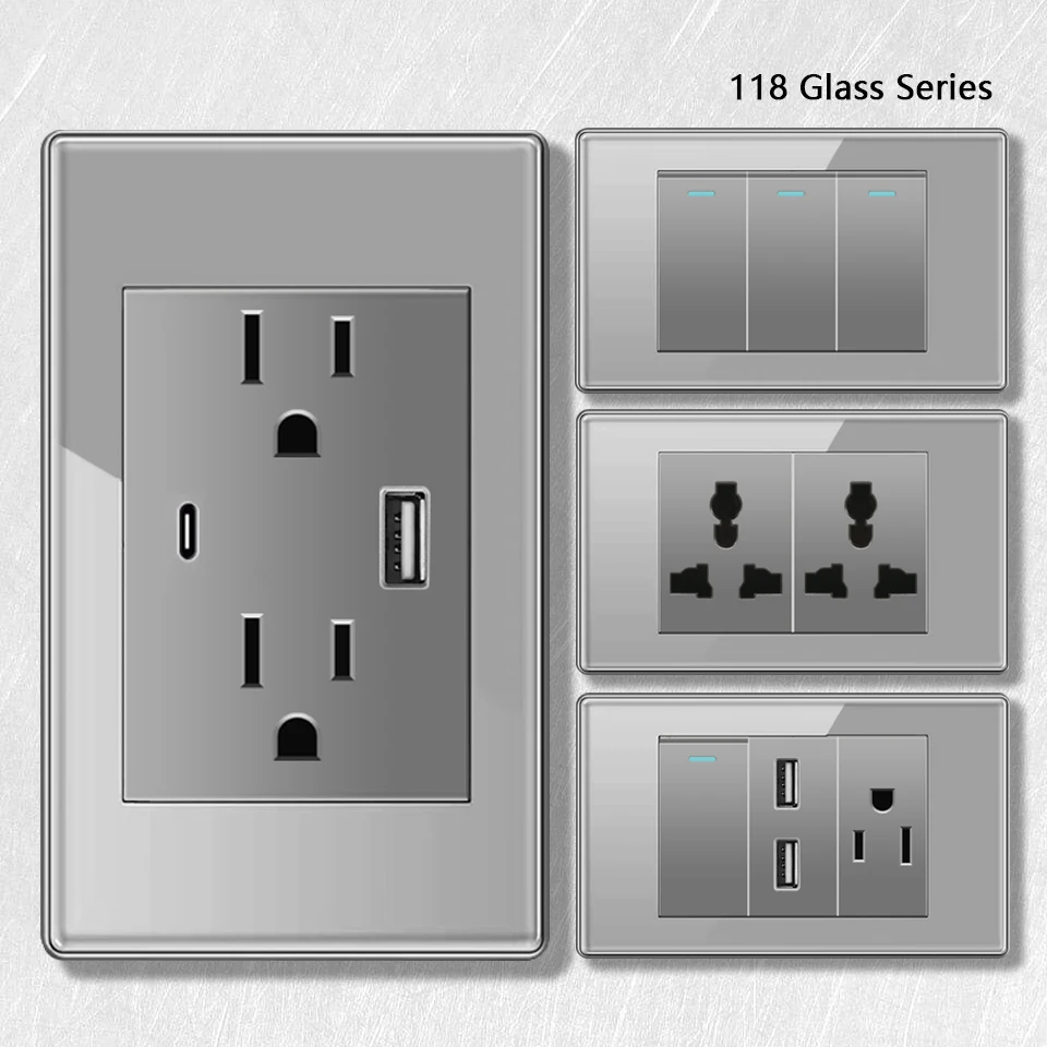 118-Series-US-Standard-Tempered-Glass-Wall-Light-Switch-Socket-Mexico ...