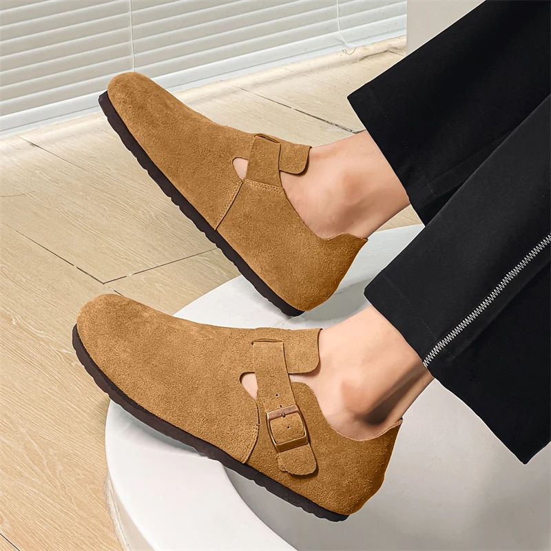 Outdoor casual fashion men's shoes High quality soft wood flat bottomed ...