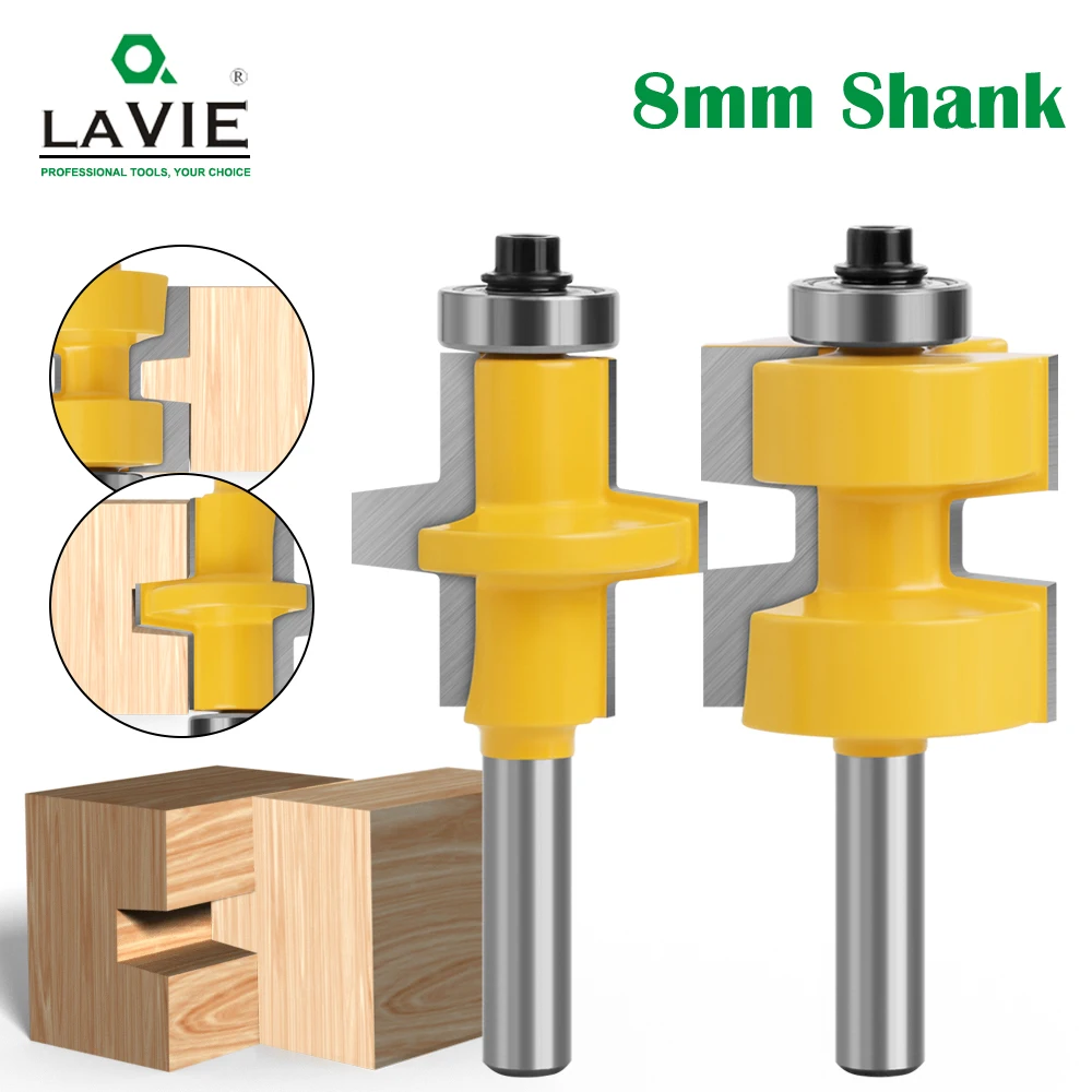 LAVIE-2pcs-8mm-Shank-T-Slot-Bearings-Square-Tooth-Tenon-Bit-Milling ...