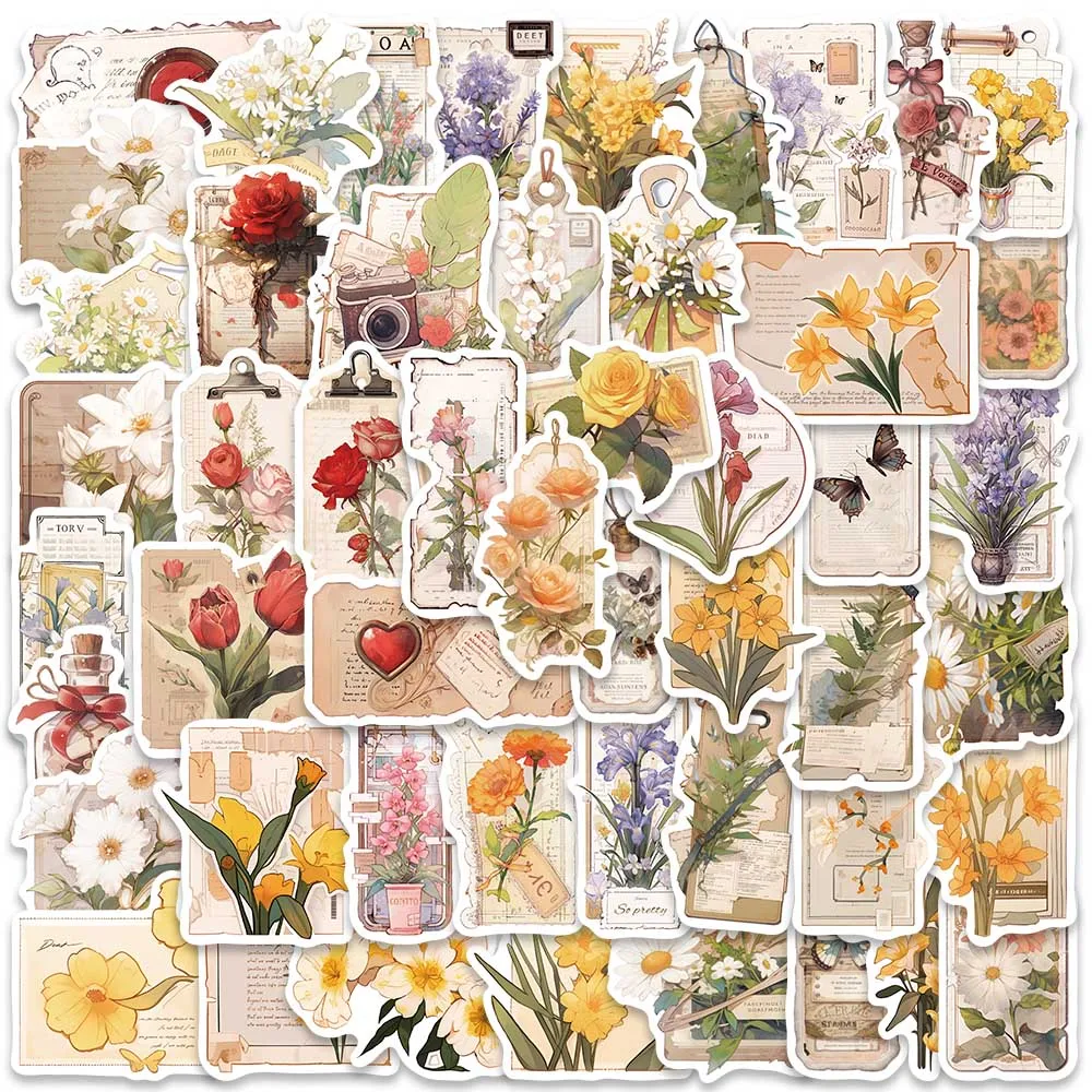 50pcs-Retro-Cartoon-Letter-Flower-Stickers-Decals-For-Laptop-Phone ...