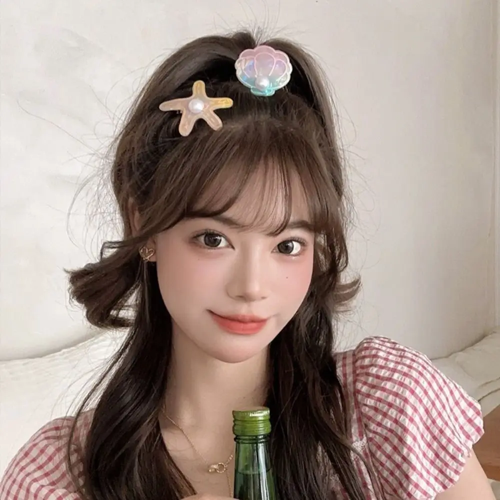 Colorful-Glitter-Starfish-Hair-Clip-Sweet-Pearl-Conch-Shell-Duckbill ...