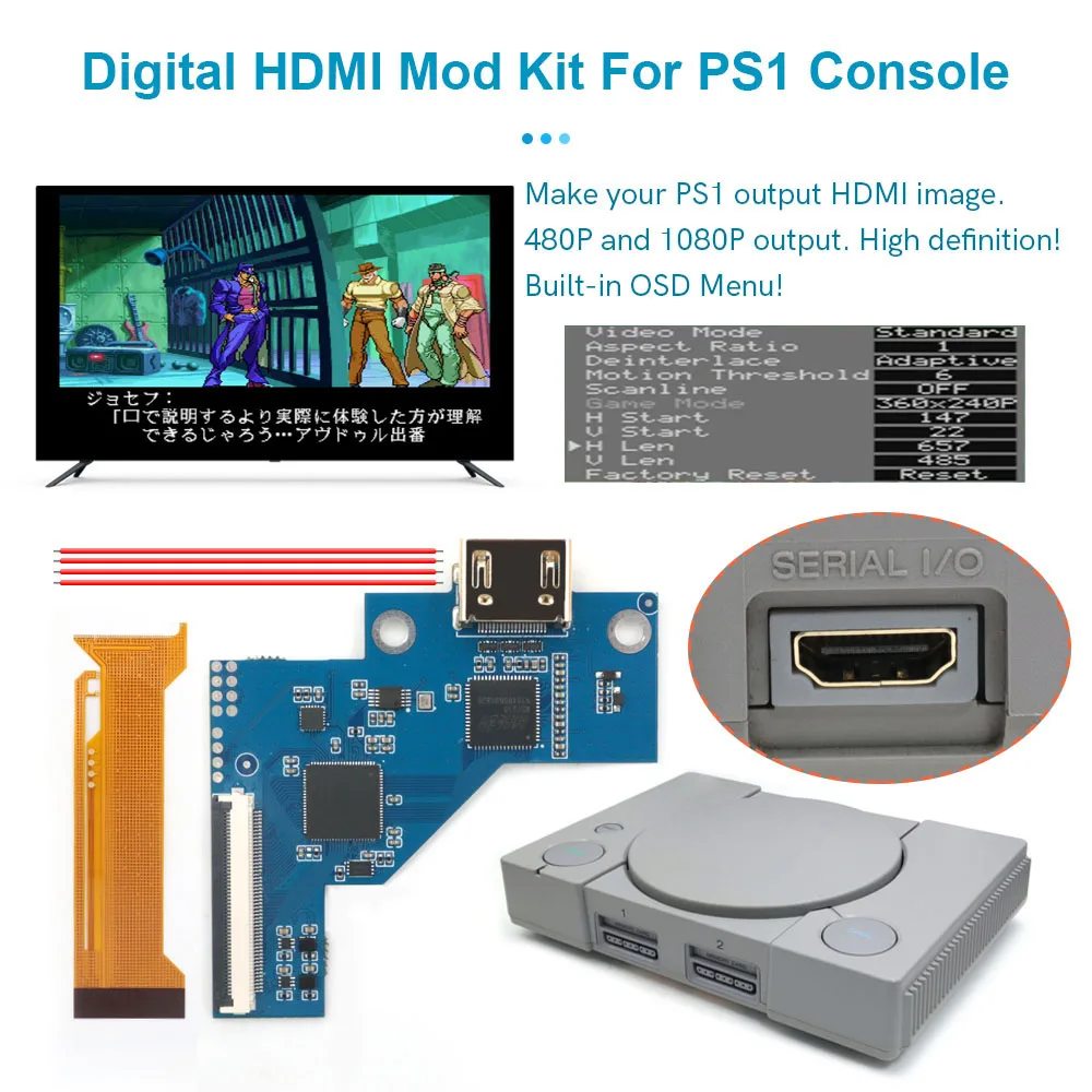 2025 Hispeedido 埋め込みデジタル PS1 HDMI MOD キットデジタルデジタル HDMI 内部テレビ PCB ボード ...