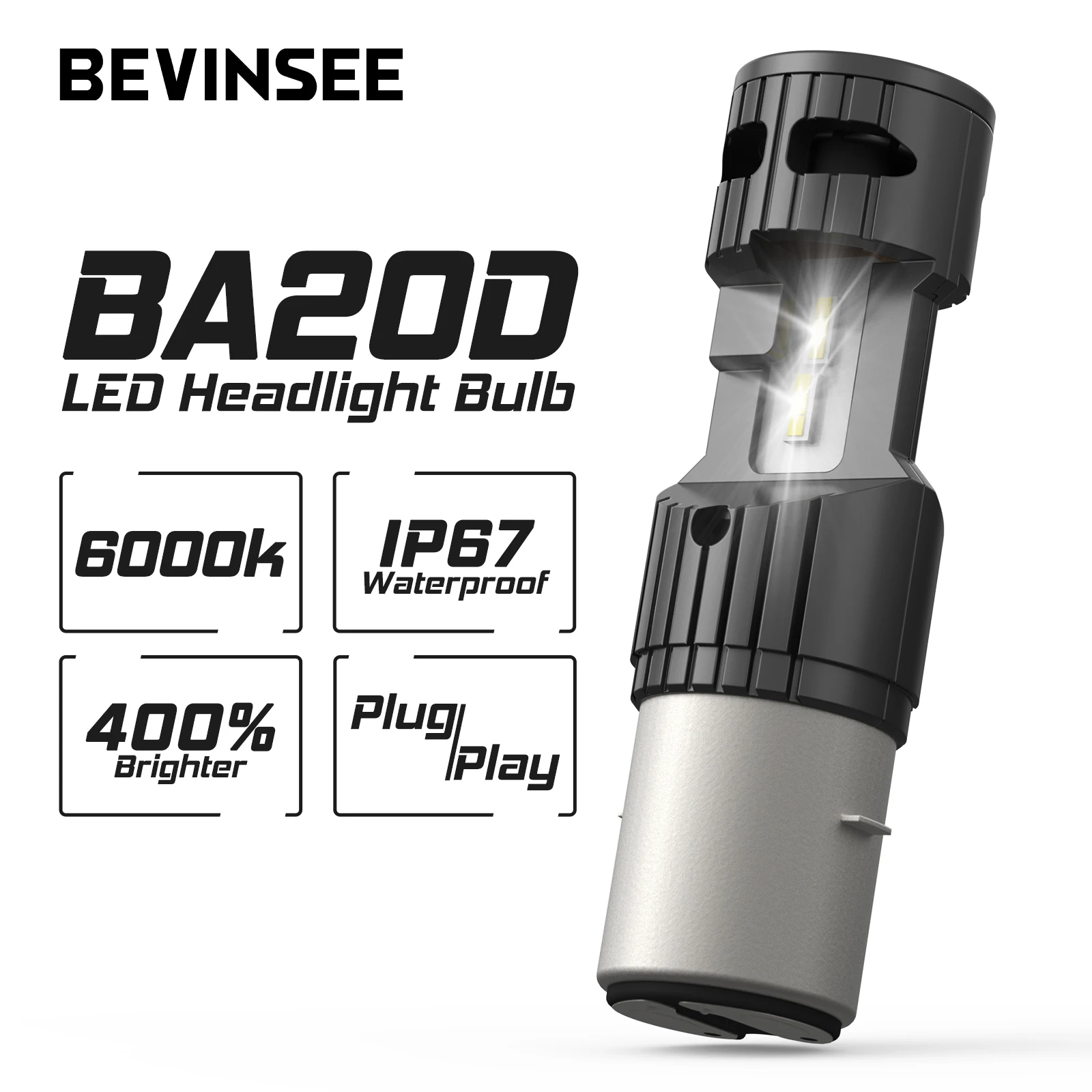 BEVINSEE 1PC 25W 3000LM BA20D H6 LED Motorcycle Headlight Bulb CANBUS ...