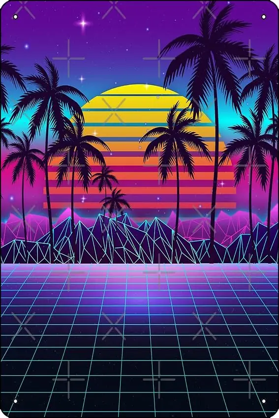 Radiant-Sunset-Synthwave-Art-Print-Metal-Tin-Sign-Fun-Home-Art-Wall ...