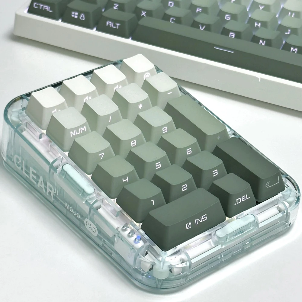 Seaweed PBT keycaps font transmits light OEM profile white and cyan ...