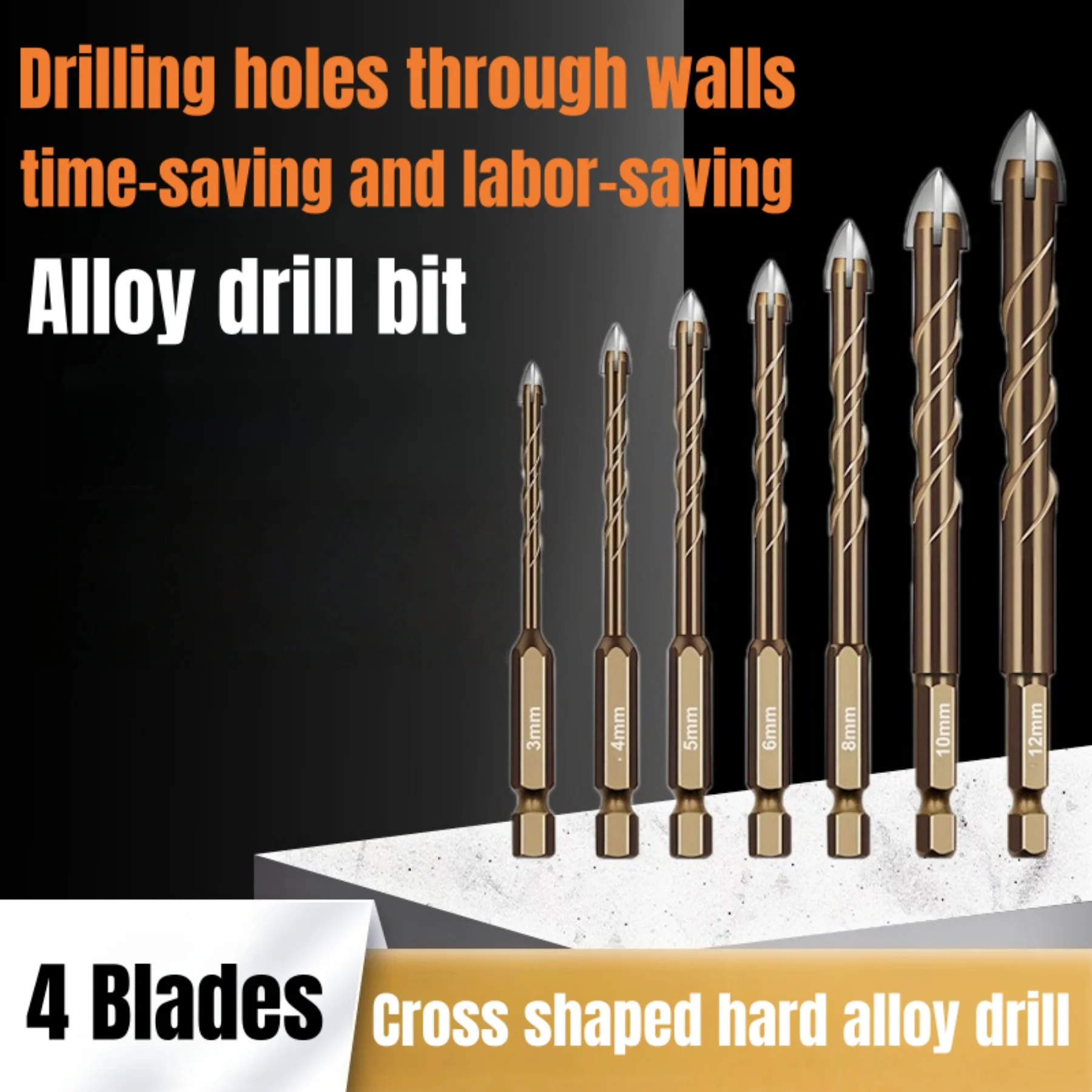 7pcs/Set Alloy Drill Bits Hex Shank Spiral Groove 3mm-12mm for Concrete ...