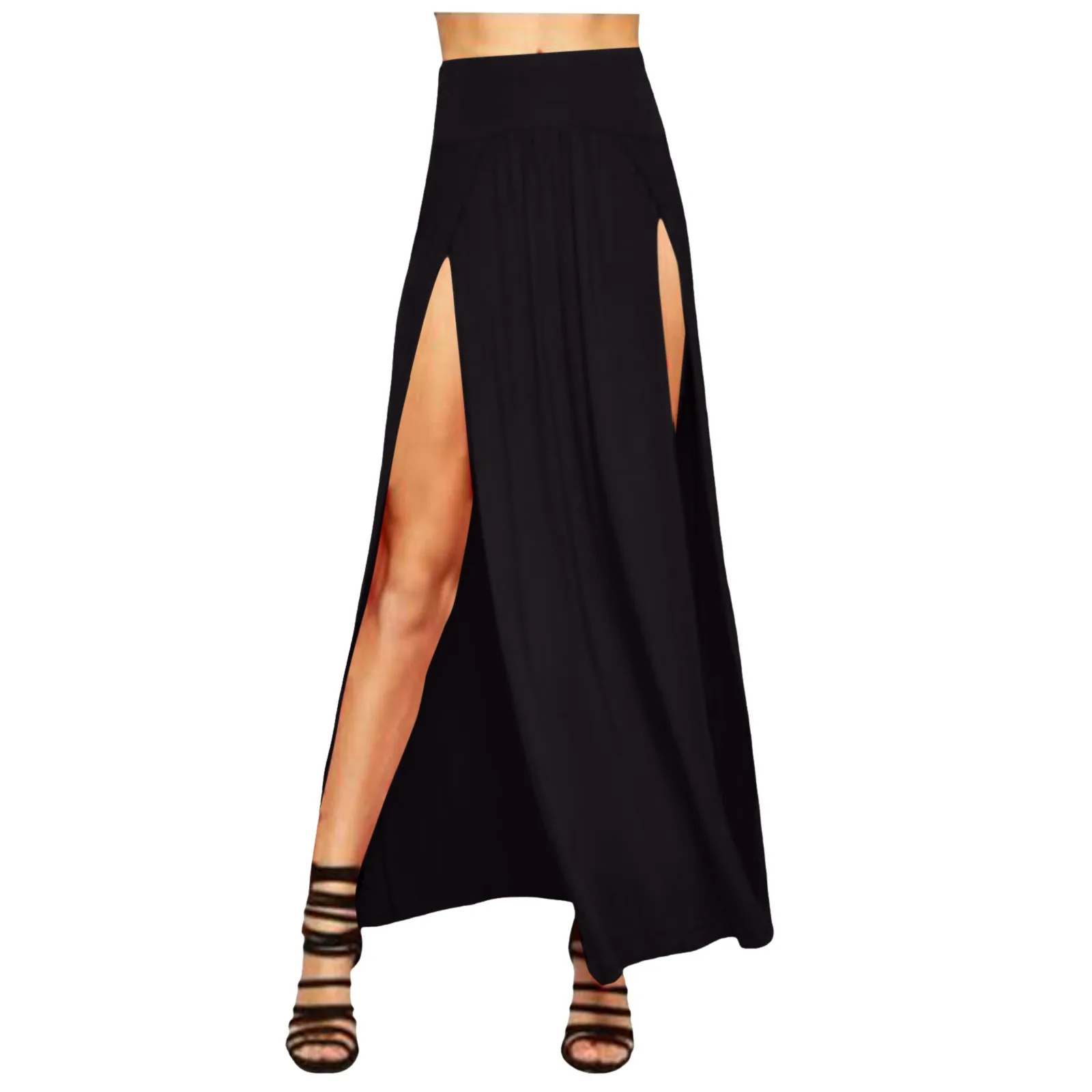 Sexy-High-Waist-Women-Elastic-Side-High-Split-Skirts-Solid-Loose-Fit ...