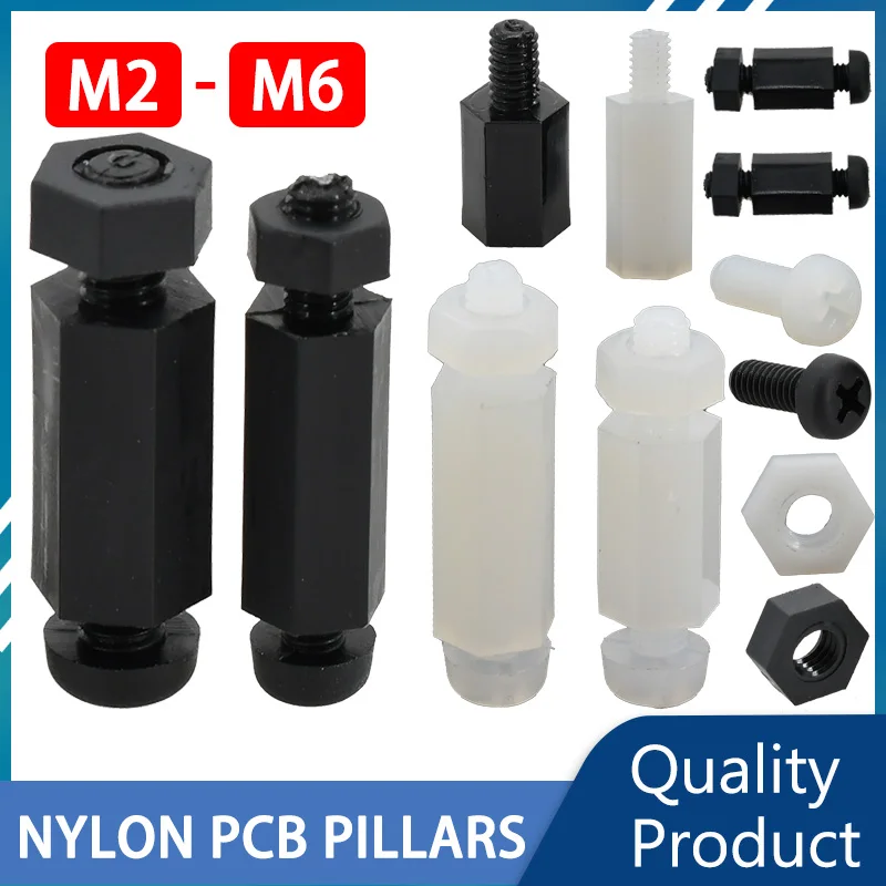Black-White-Nylon-Hex-Standoff-Phillips-Screw-Bolt-Nut-Set-Thread-Male ...