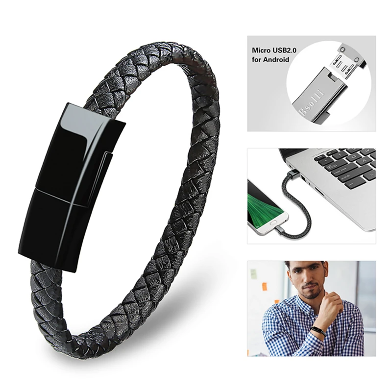 Mobile-Phone-Charging-Cable-Leather-Bracelet-for-Men-Data-Cable-Hand ...