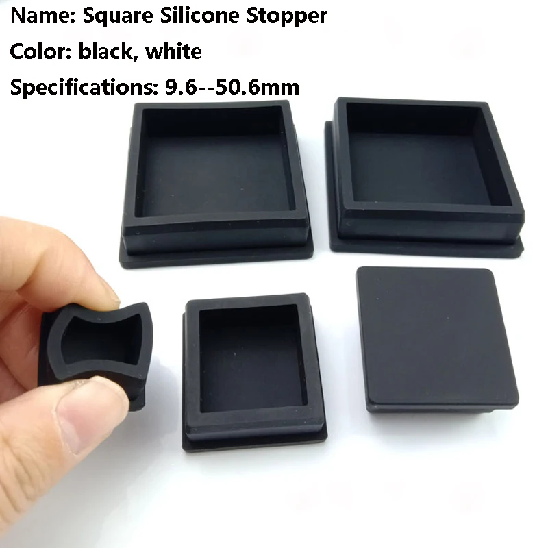 9-50mm-Black-White-Square-With-Hole-Silicone-Rubber-End-Cap-T-Plug-Tube ...