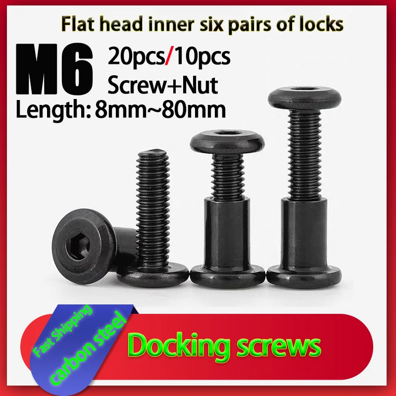M6-Home-Repair-Bolts-Black-Female-Screw-To-Lock-Screw-Nut-Butt-Screw ...