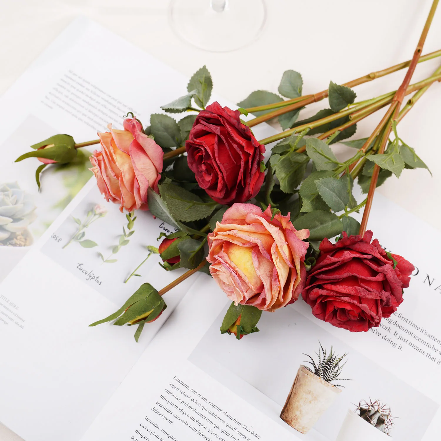 58cm Artificial Flowers Rose Flower Branch Artificial Red Roses ...