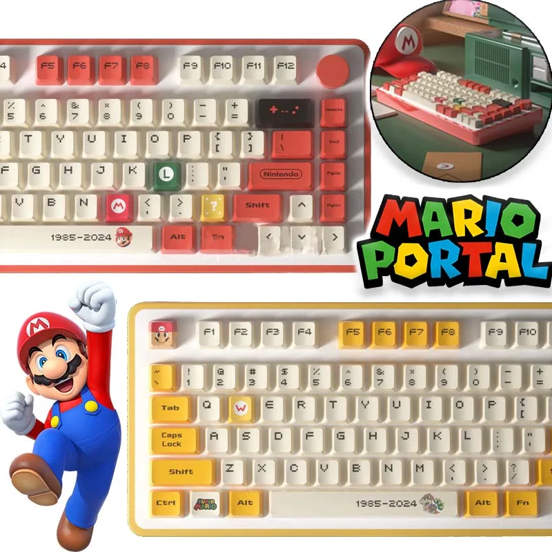 Super-Mario-teclado-mec-nico-teclas-Caps-PBT-Material-desenhos-animados ...